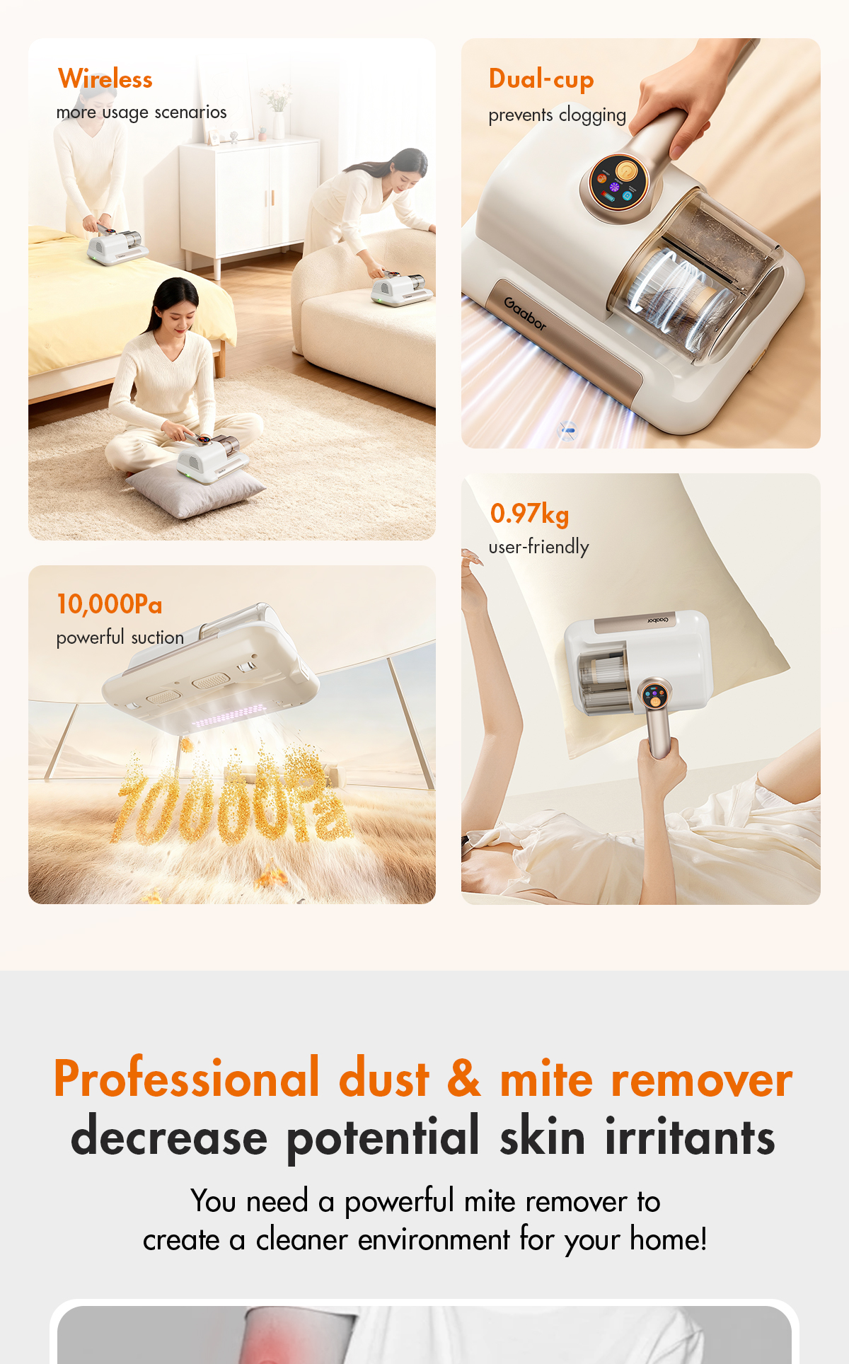 【New Arrival】Gaabor Cordless Dust Mite Vacuum with Dual Cups 10KPa ...
