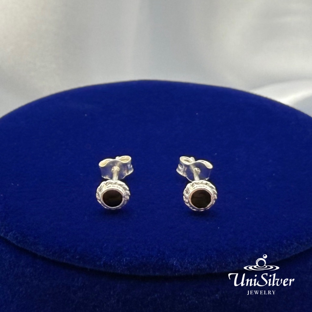 Unisilver 925 Sterling Silver Round Black Stud Earrings(ES294-3001 ...