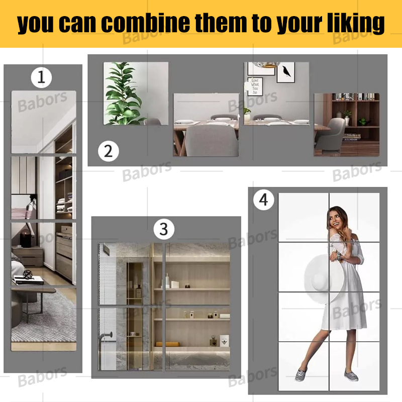 Wall adhesive mirror sticker, full-body square glass mirror for ...