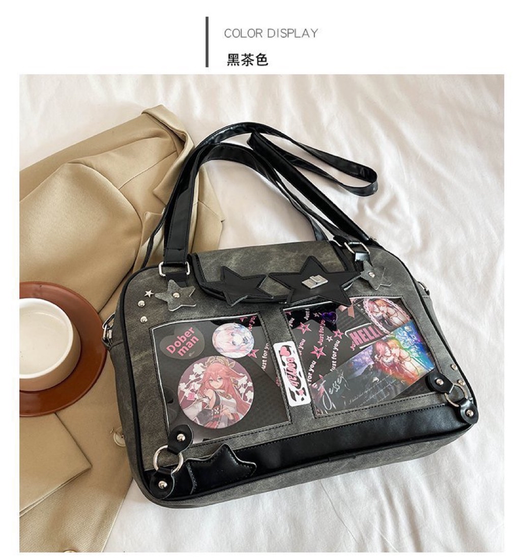 Double star Ita bag leather Y2K punk rock Japanese fashion Otaku Kpop ...