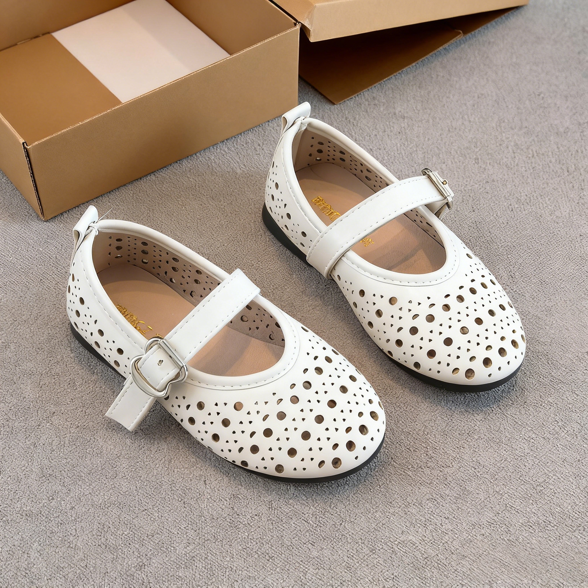 Girls Doll Shoes for Kids Girl Retro Leather Shoes Flat Shoe Hollow ...