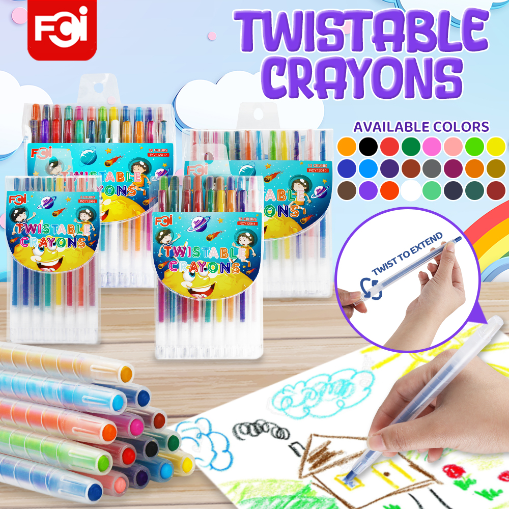 FCI Twistable Crayons Set 8/12/18/24 Colors –No Sharpen, Smooth ...