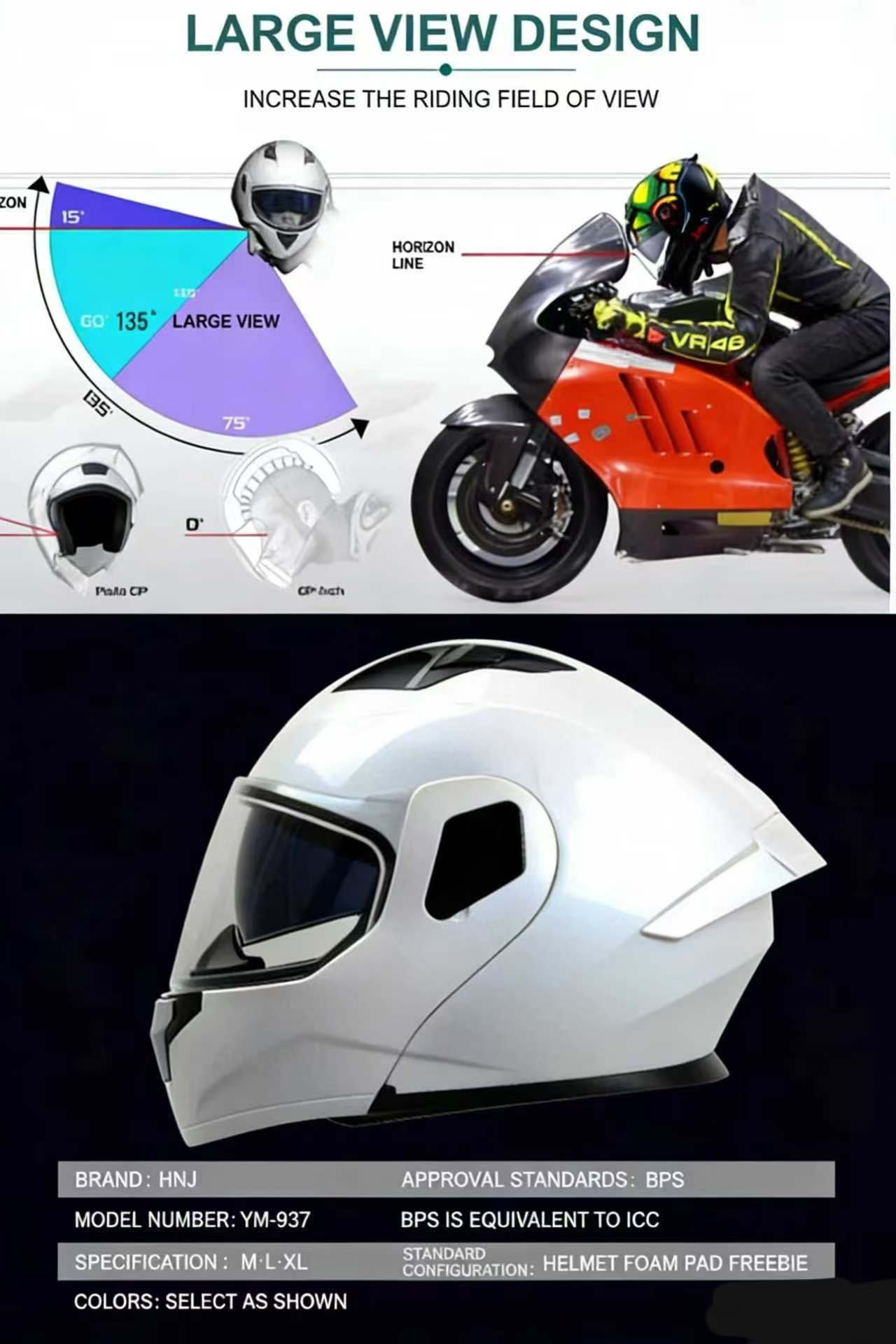 HNJ helmet 937 Modular helmet Dual visor Women Men Universal Helmet for ...