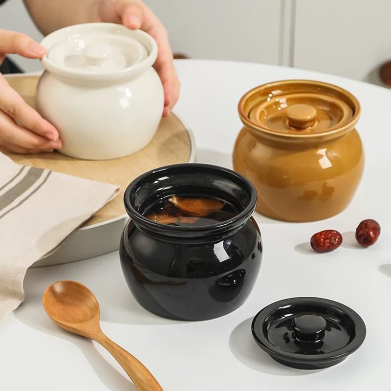 Dailyhome 500ml Ceramic Stew Pot with Lid Soup Bowl Egg Custard Cup ...