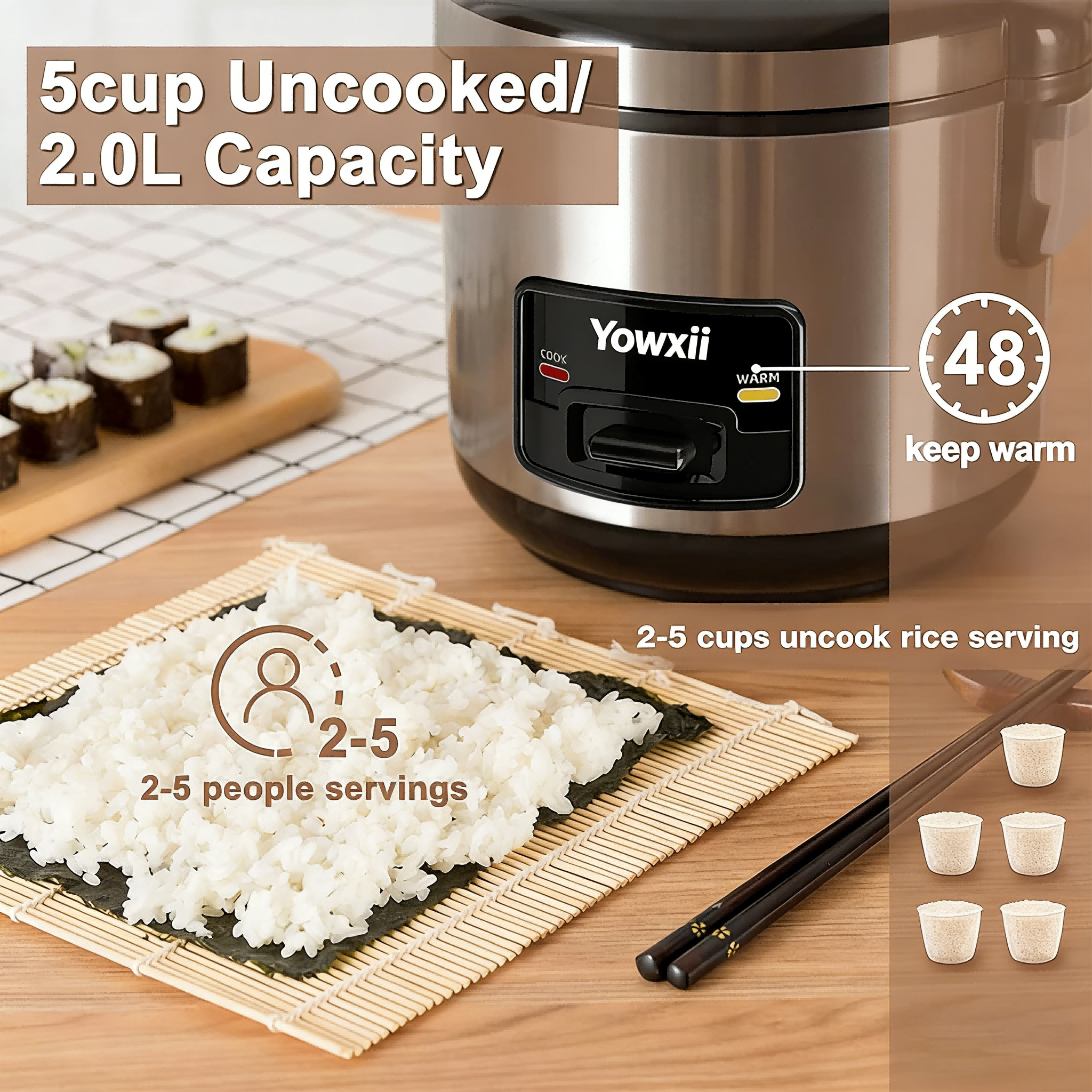 Yowxii Rice Cooker Stainless 4L Large Capacity Standard Multifunctional ...