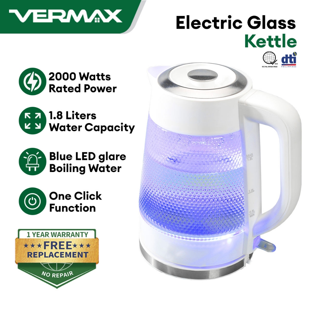 Vermax Electric Water Kettle 2000W High Power Glass Electric Kettle 1 ...