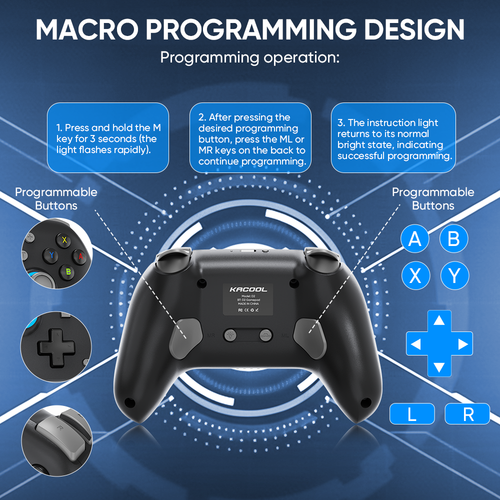Wireless Bluetooth Gamepad Dual-Mode Six-Axis Gyroscope Joystick Double ...