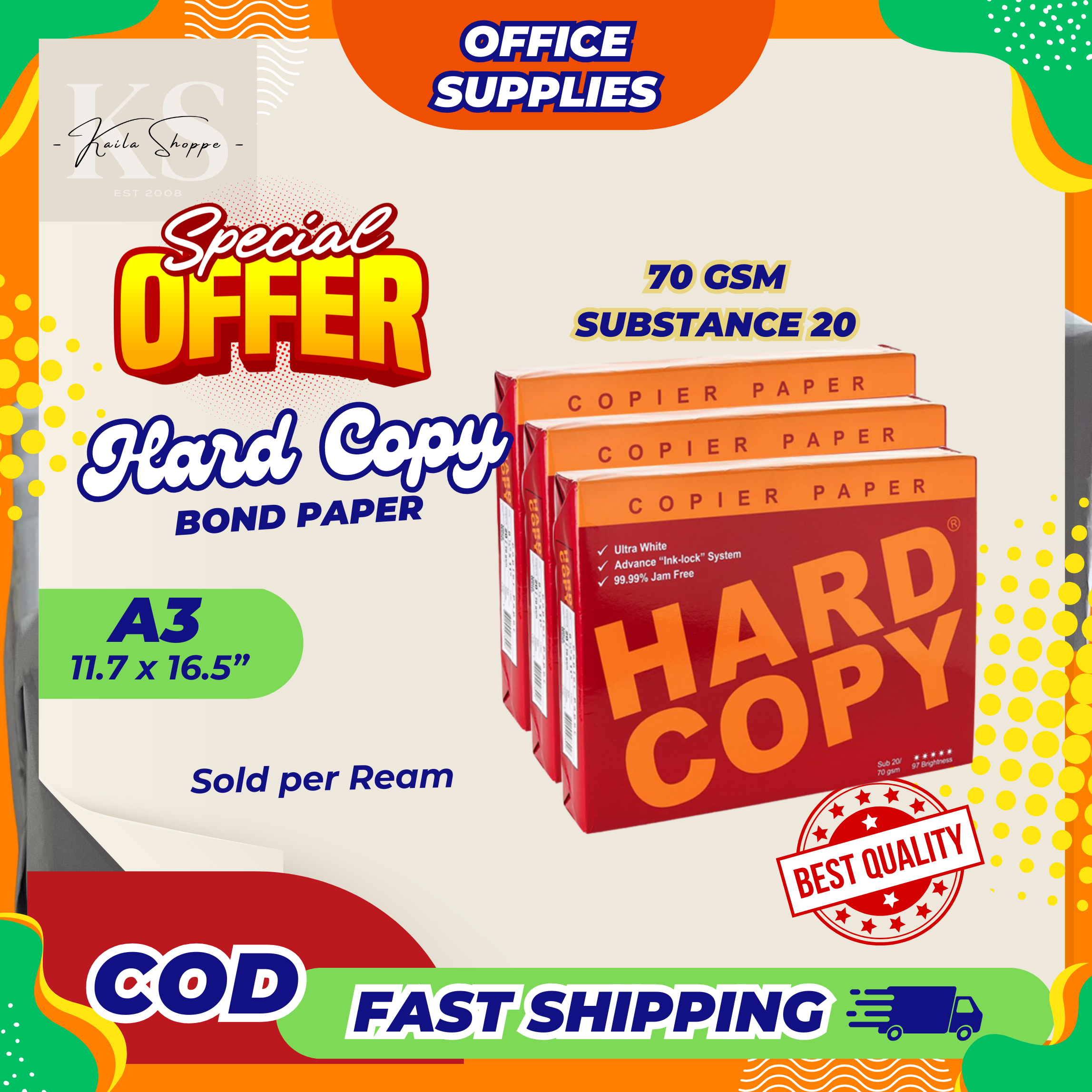 Hard Copy Bond Paper A3 SOLD PER REAM | SUBSTANCE 20 70 GSM | ULTRA ...