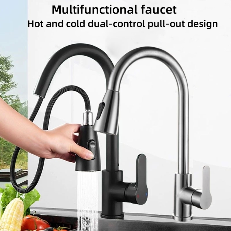 Pull out faucet 360 ° rotating faucet stainless steel faucet kitchen ...