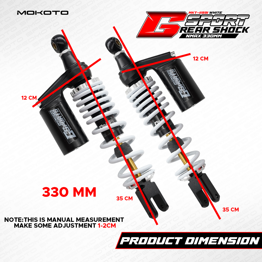 MOKOTO NMAX V1 G-SPORT REAR SHOCK WITH BASO 330MM WHITE MKT-11991 REAR ...
