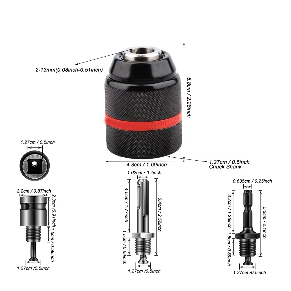 2-13mm 1/2-20UNF Keyless Drill Chuck for 3/8" Drill with 24 UNF Thread ...