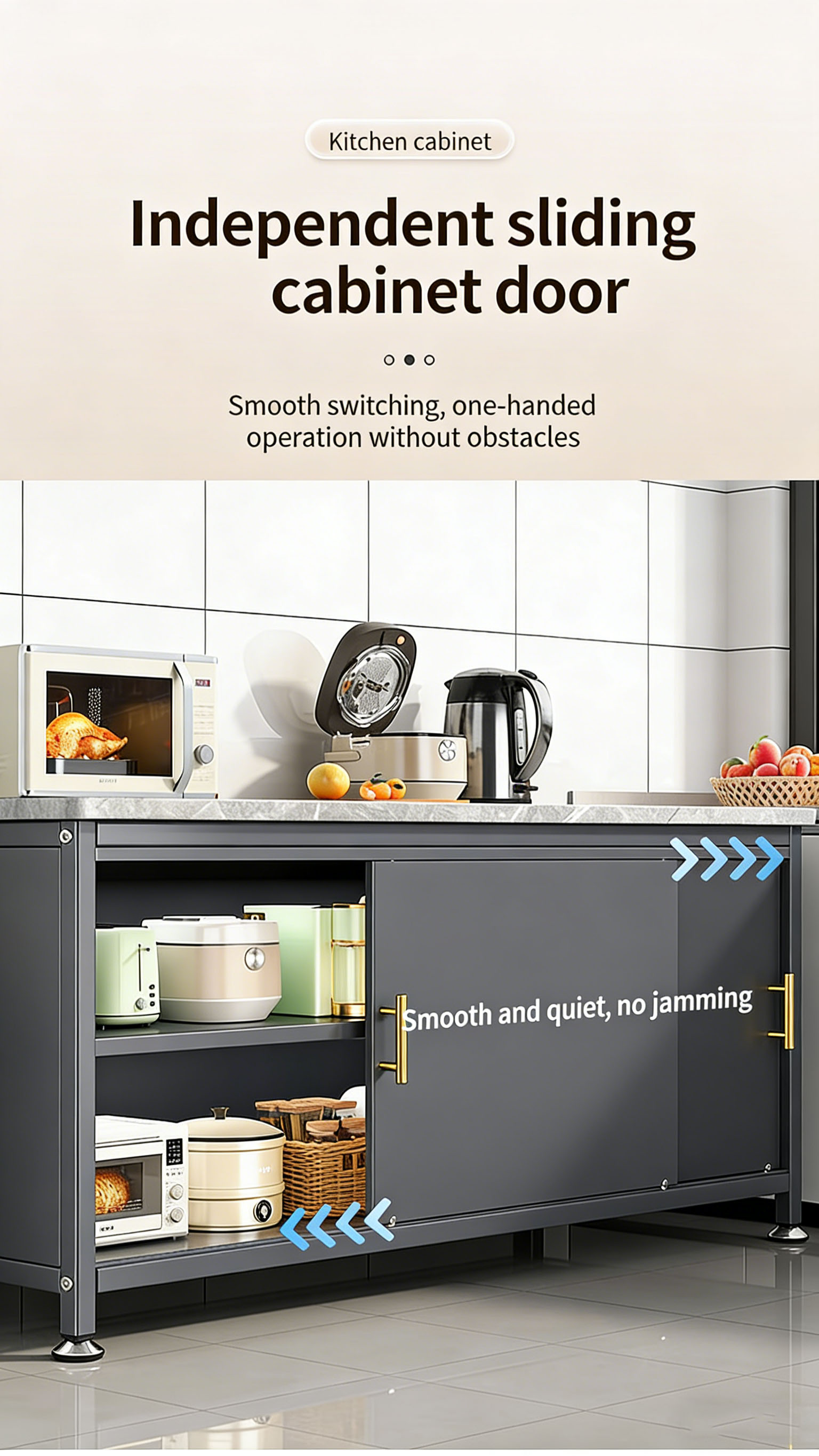 Kitchen storage cabinet rock plate sliding door cabinet cutting board ...