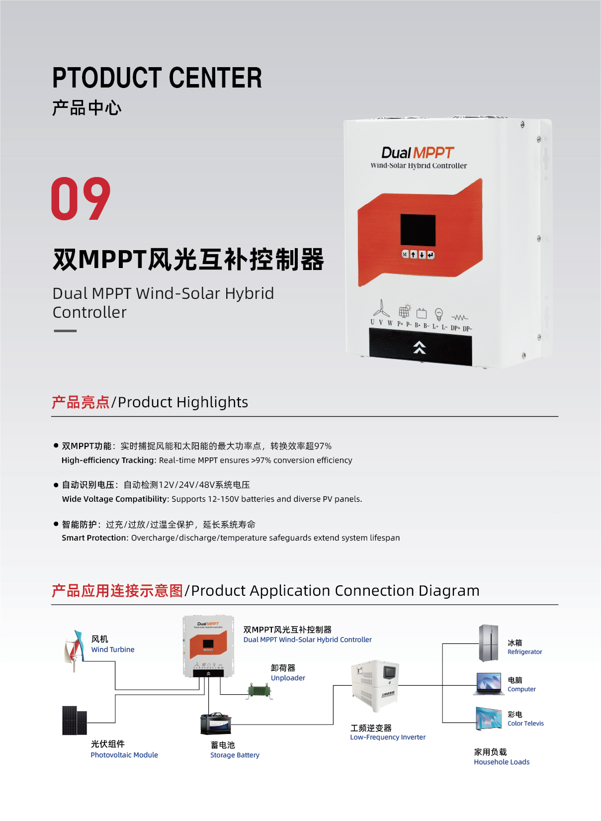 Dual MPPT Wind Solar Hybrid Controller 5000W 12V 24V 48V Power System ...