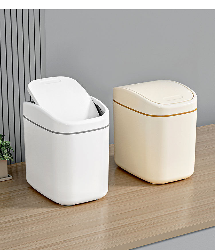 Desktop Trash Can with Lid Mini Plastic Waste Bin for Home Office Table ...