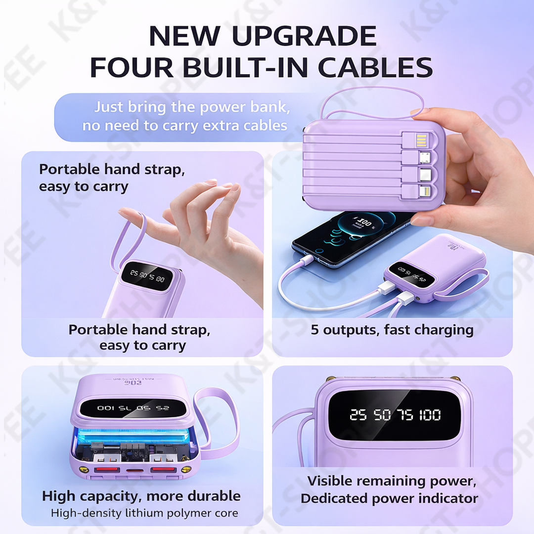 KJ-714 KC88 Portable Slim Powerbank 20w Fast Charging Built-in Cable ...