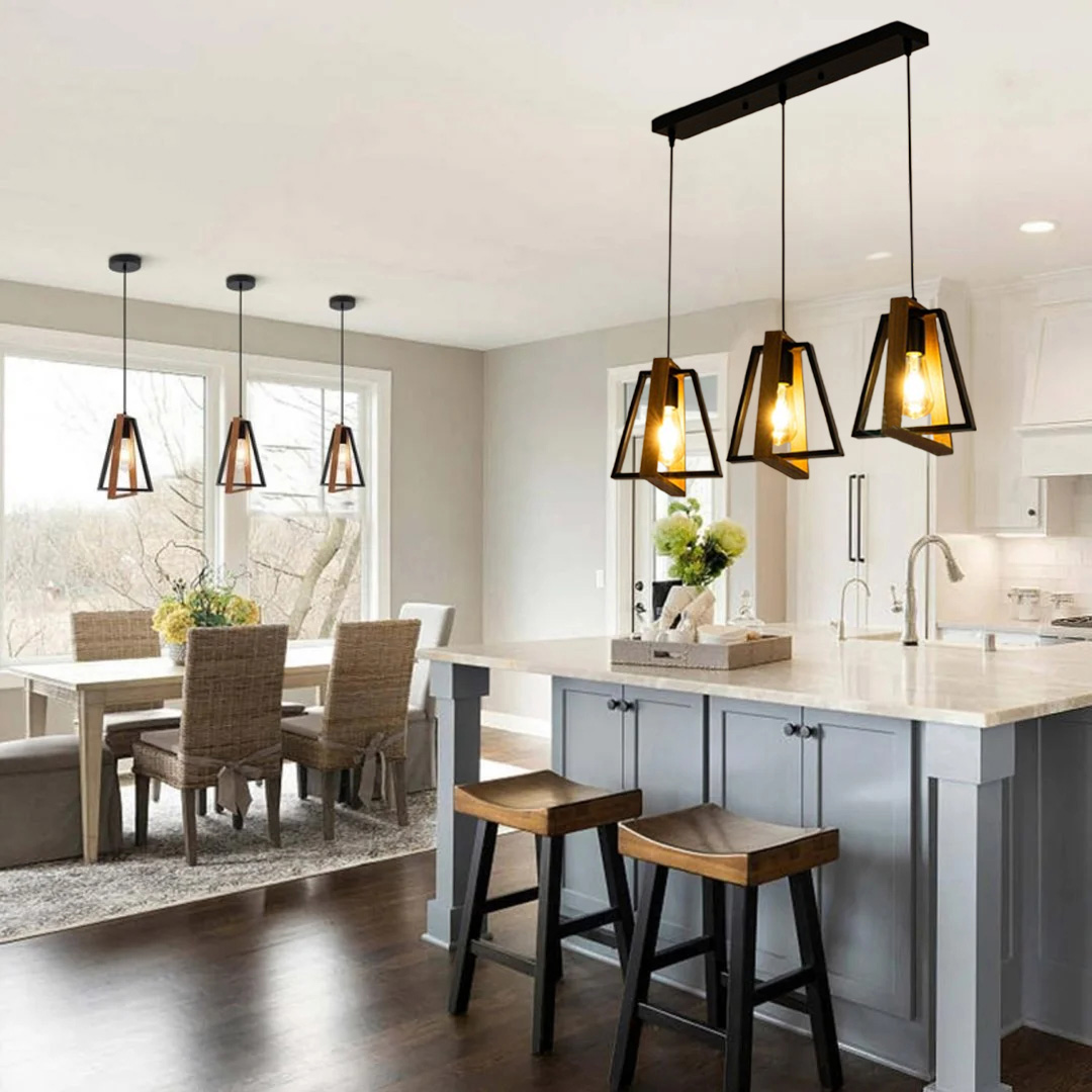 Pendant Light Industrial Retro Metal Hanging Light Wood & Metal Drop ...