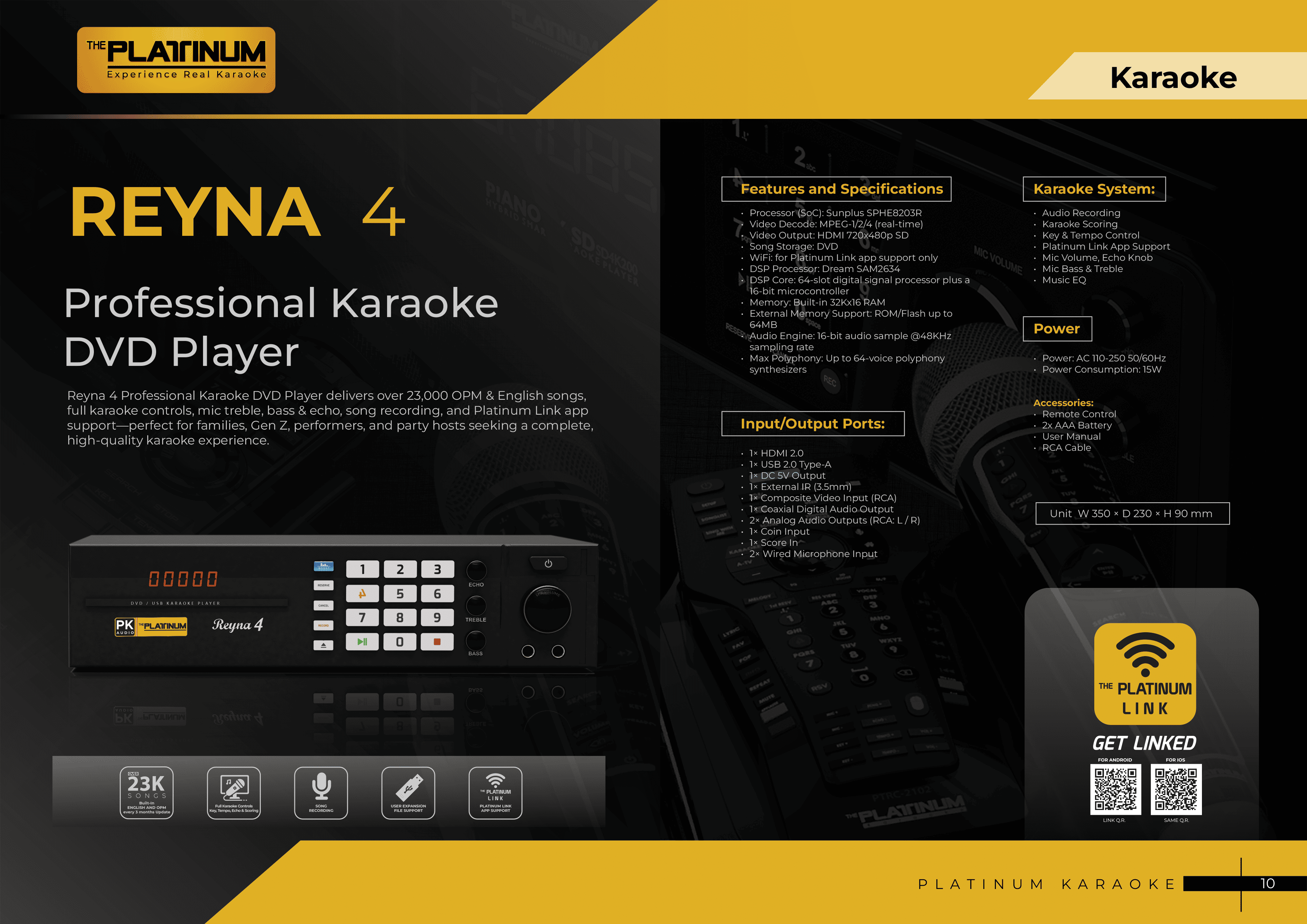 Platinum Karaoke Reyna 4 Player with 23,000++ Songs with Wired ...