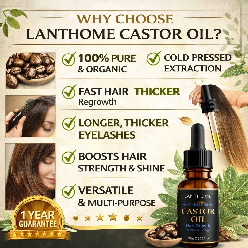 LANTHOME Castor Oil – 100% Pure & Organic | Hair Growth, Eyelash Serum ...