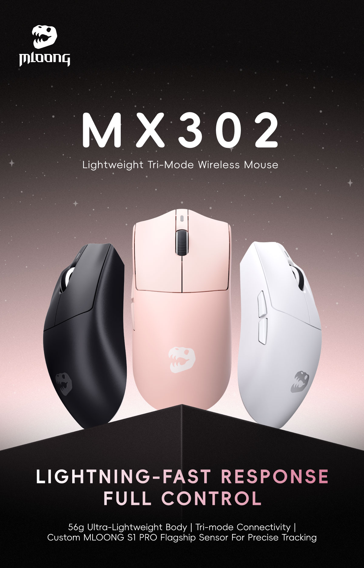 Mloong MX301 Wireless Gaming Mouse Tri-Mode Mice Lightweight Ergonomic ...