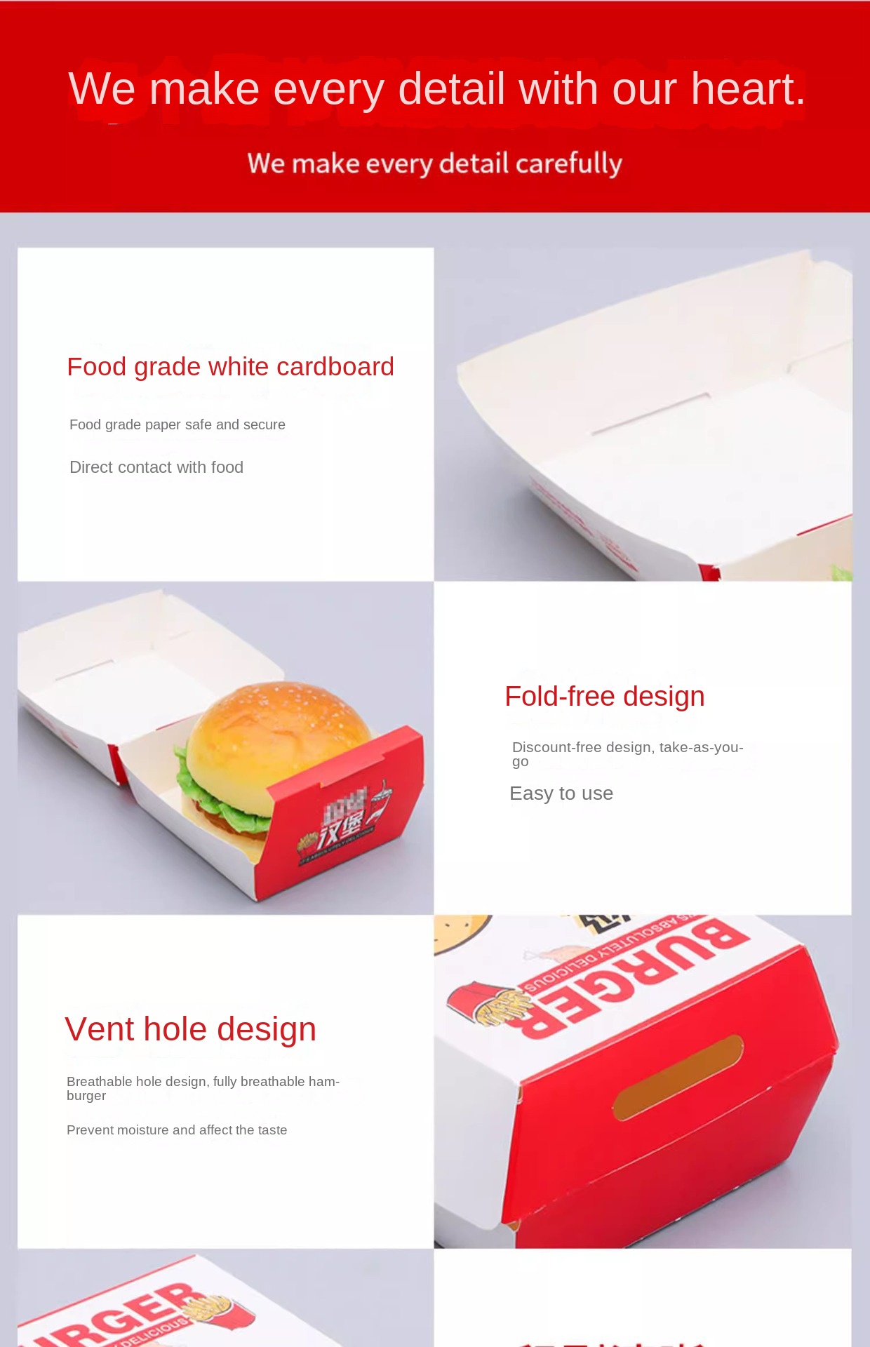 Thickened Hamburger Takeaway Box, Disposable Hamburger Paper Packaging ...