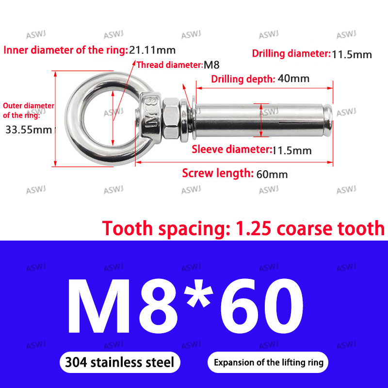 2Pcs 304 Stainless Steel Lifting Ring Expansion Screw Sheep Eye Screw ...
