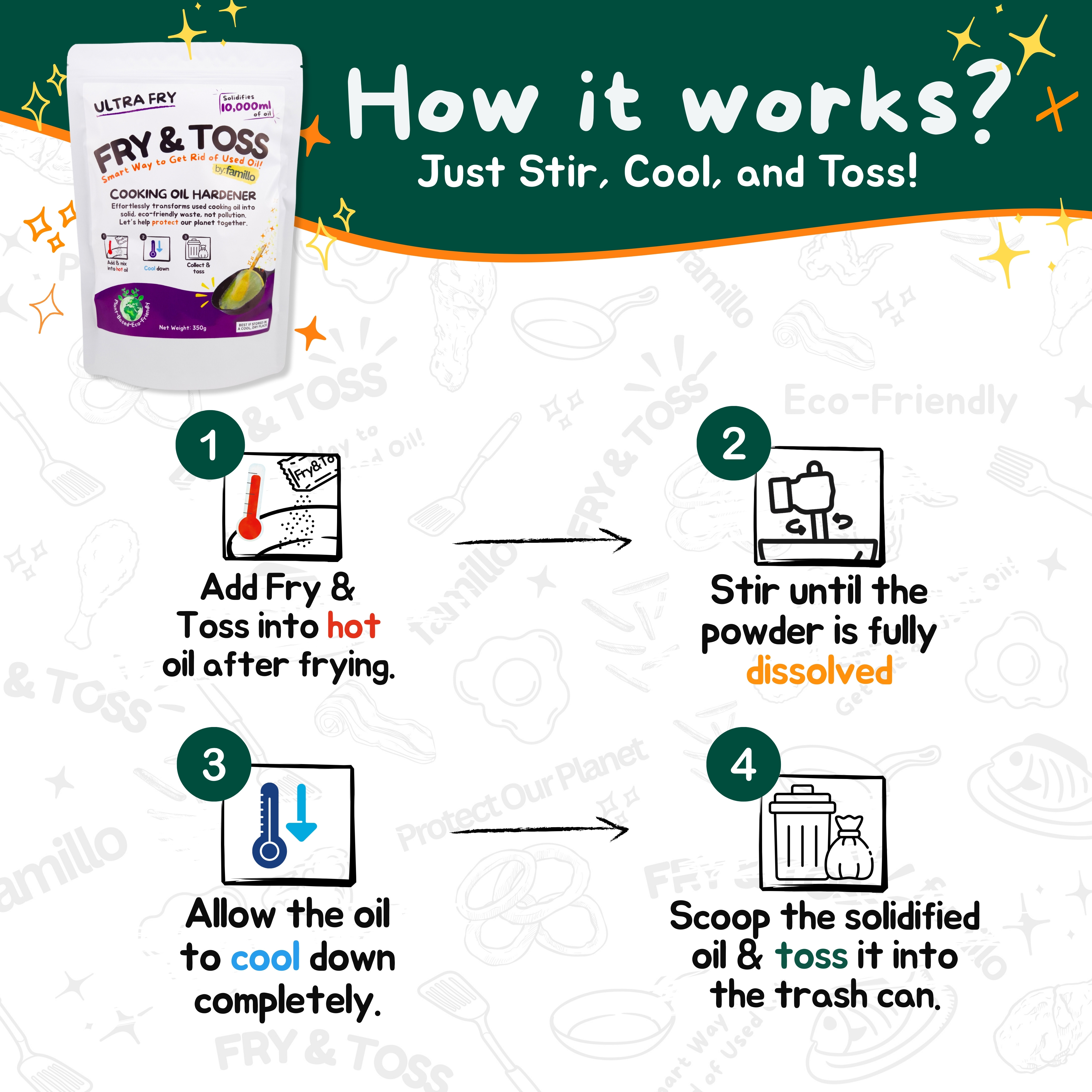 Famillo Ultra Fry & Toss Used Cooking Oil Hardener Up to 10, 000ML of ...