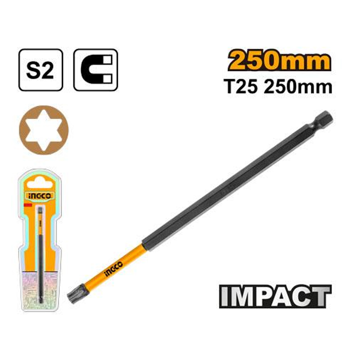 INGCO Impact Screwdriver Bit T25 x 250mm S2 Steel with Magnet ...