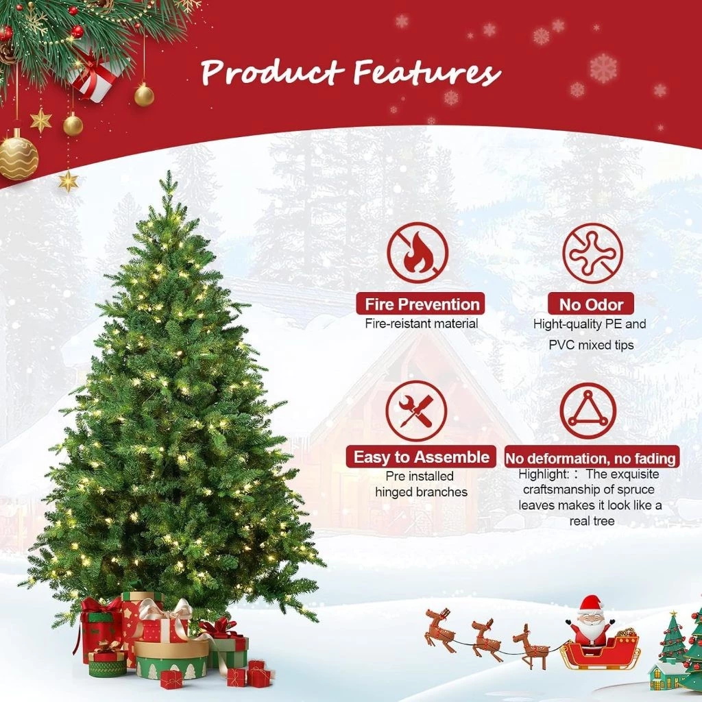 10ft Christmas Tree With LED Lights PVC Green Artifical Chirtsmas Tree ...