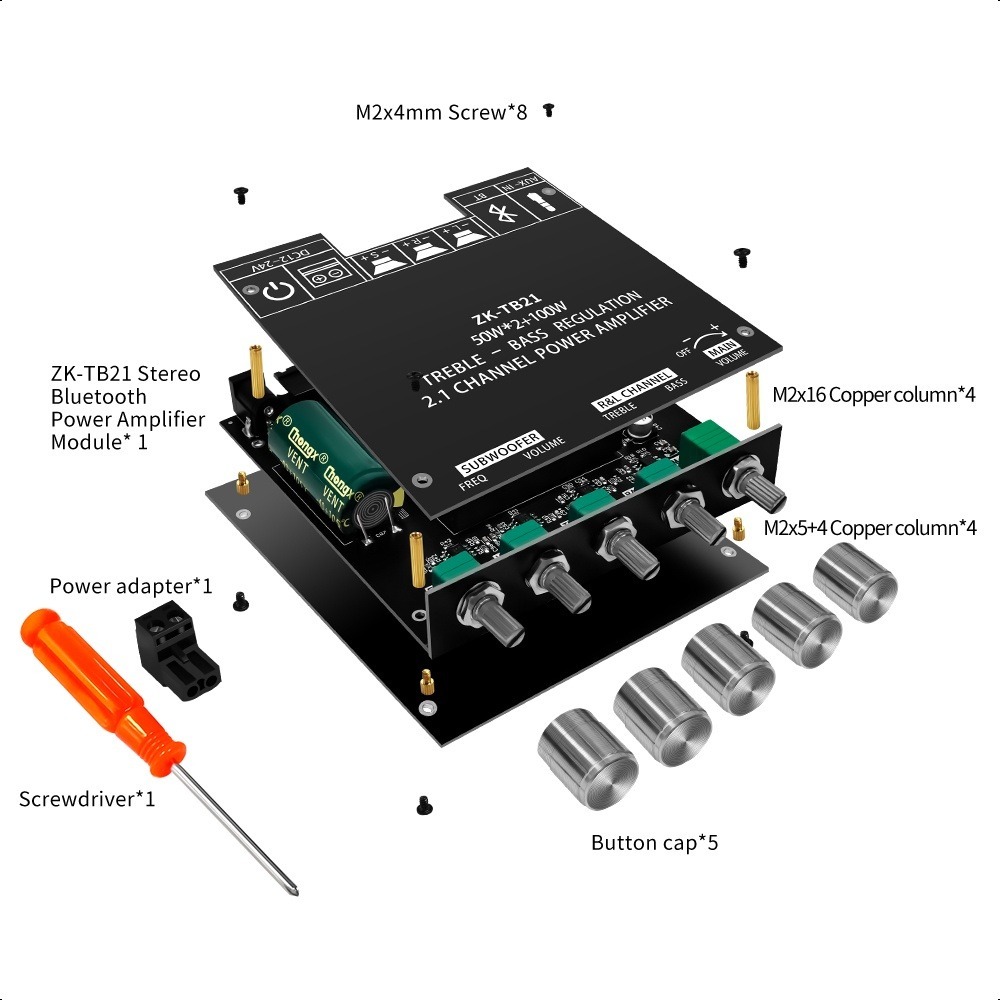 COD | ZK-TB21 Amplifier Board 5.0 Bluetooth 2.1 Channel 50WX2+100W 2.1 ...