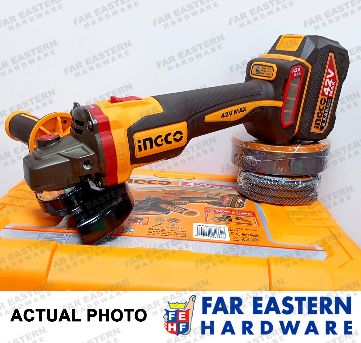 INGCO Cordless Brushless Angle Grinder 4" KIT 42V CAGLI4128102 INPTCL ...