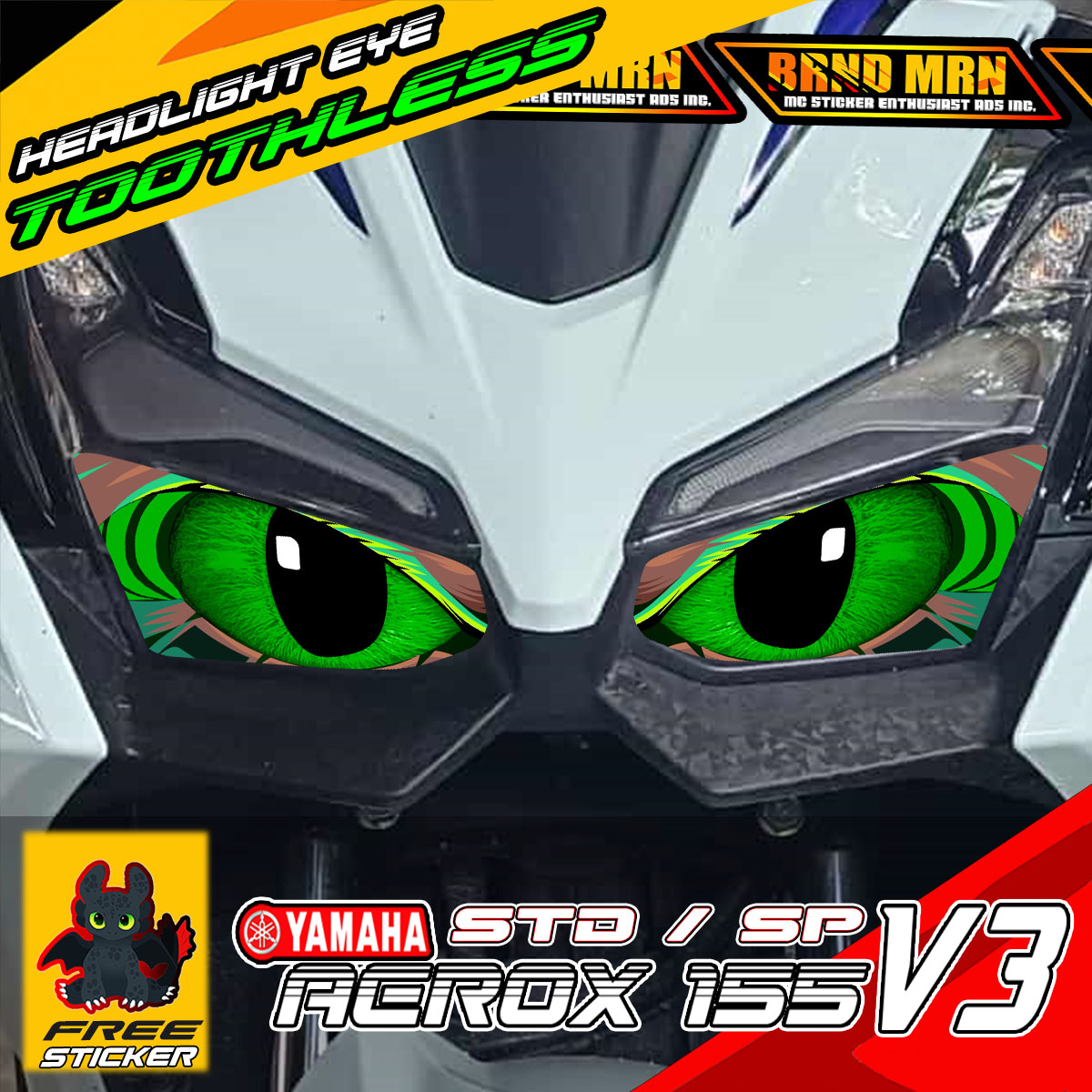 YAMAHA AEROX 155 V3 STD and SP Headlight Toothless Eye Decal Clear ...