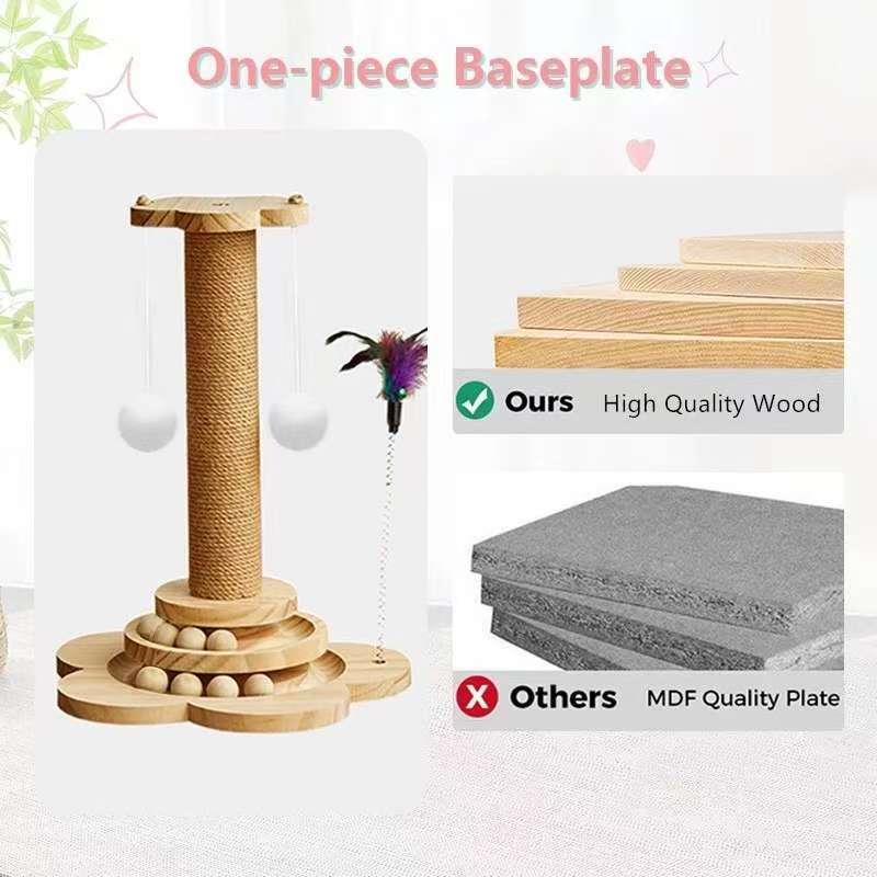 4in1 Solid Wood Cat Scratching Post Pet Toy with Ball Track Cat Toys ...