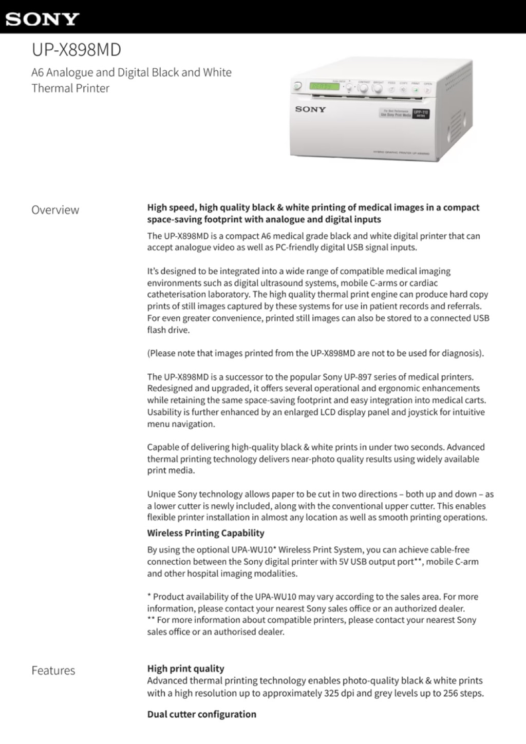 SONY UP-X898MD Original New Thermal Printer Black and White Ultrasound ...