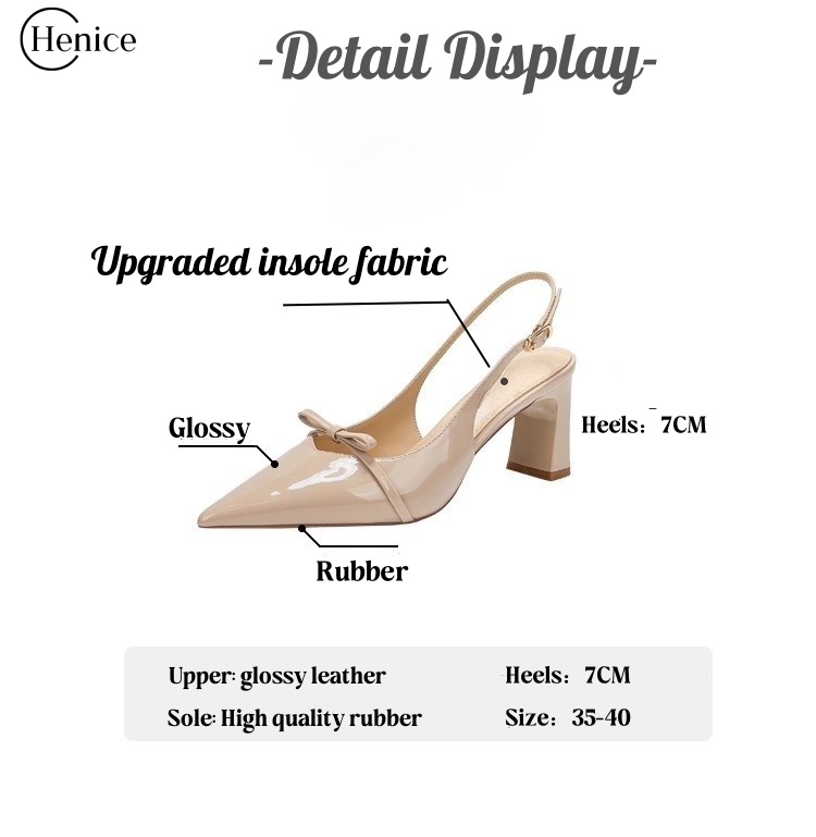 Henice Korean Classic Pointed Toe Chunky Heels for Women Formal Office ...