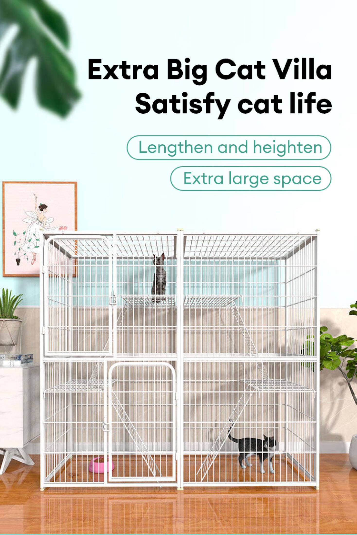 【Ready Stock】Extra Large Space Cat Cage 2/3 Layer Stackable Expandable ...