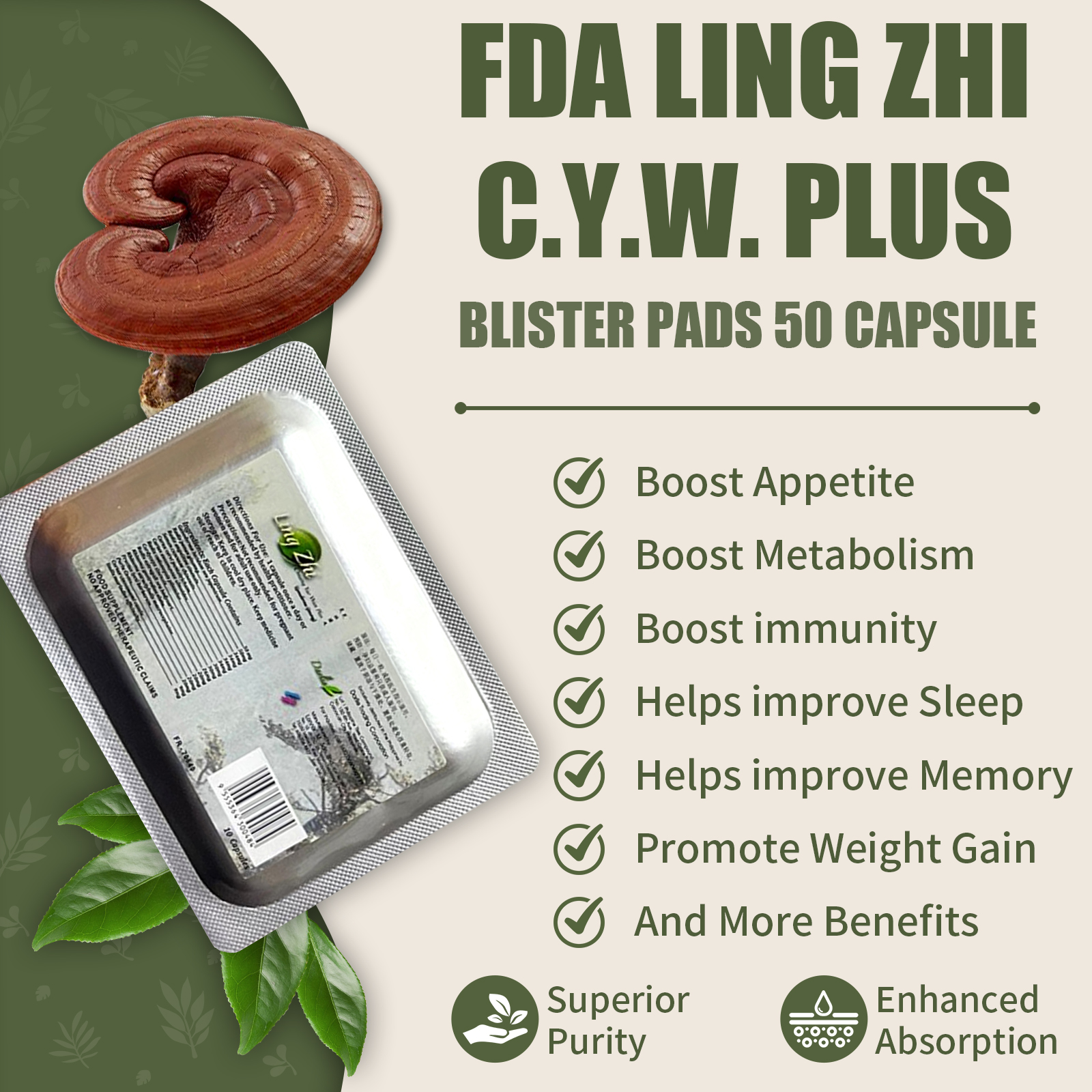 50 Capsules Ling Zhi Chuang Yao Wan Plus Health Supplement for adlut ...