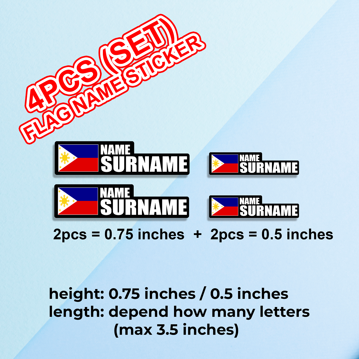 (SET) 4pcs. Personalized Flag Name Sticker, Waterproof, Outdoor, Non ...