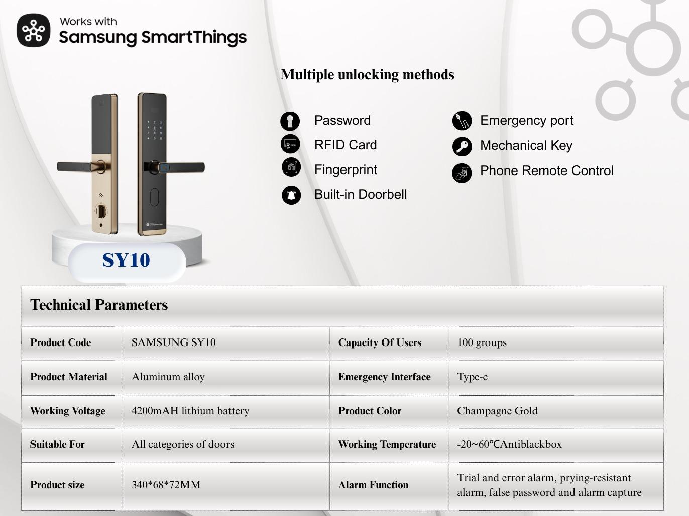 Samsung SY10 Smart Door Lock with Remote Operation Integration ...