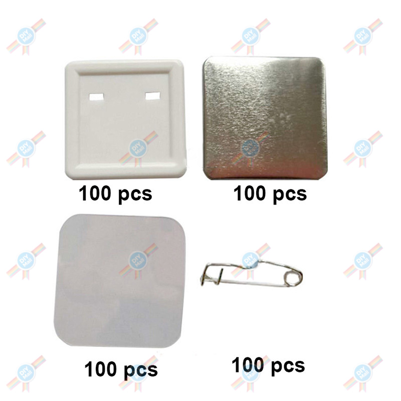 COD 100 sets/pack 50mm Square Badge With Pin Consumables Square Fridge ...