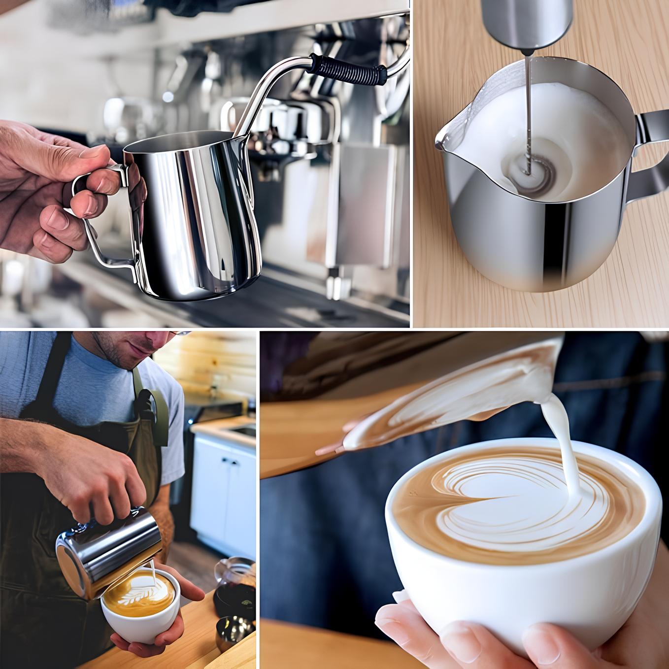 100ml 150ml 180ml 350ml Stainless Steel Milk Frothing Pitcher Jug w/ Handle & Pouring Spout ...