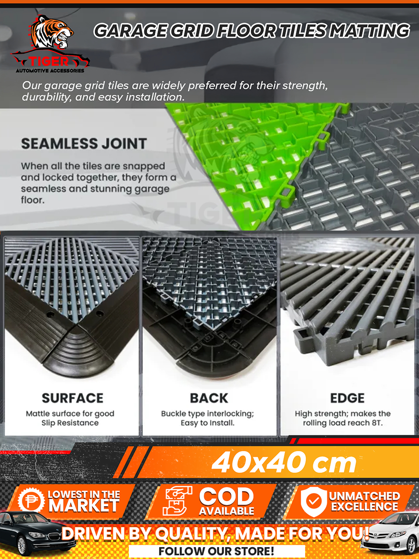 PC Garage Floor Tiles 40x40, Heavy Duty, Anti-Slip, Interlocking, Car ...
