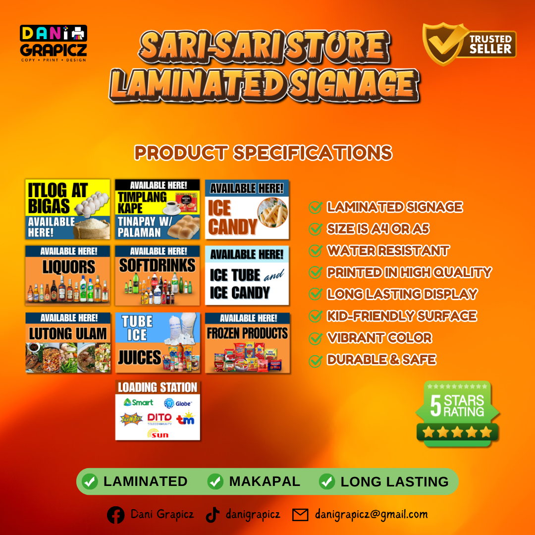 Sari Sari Store Signage Laminated Display Itlog Bigas Ice Tube Alak ...