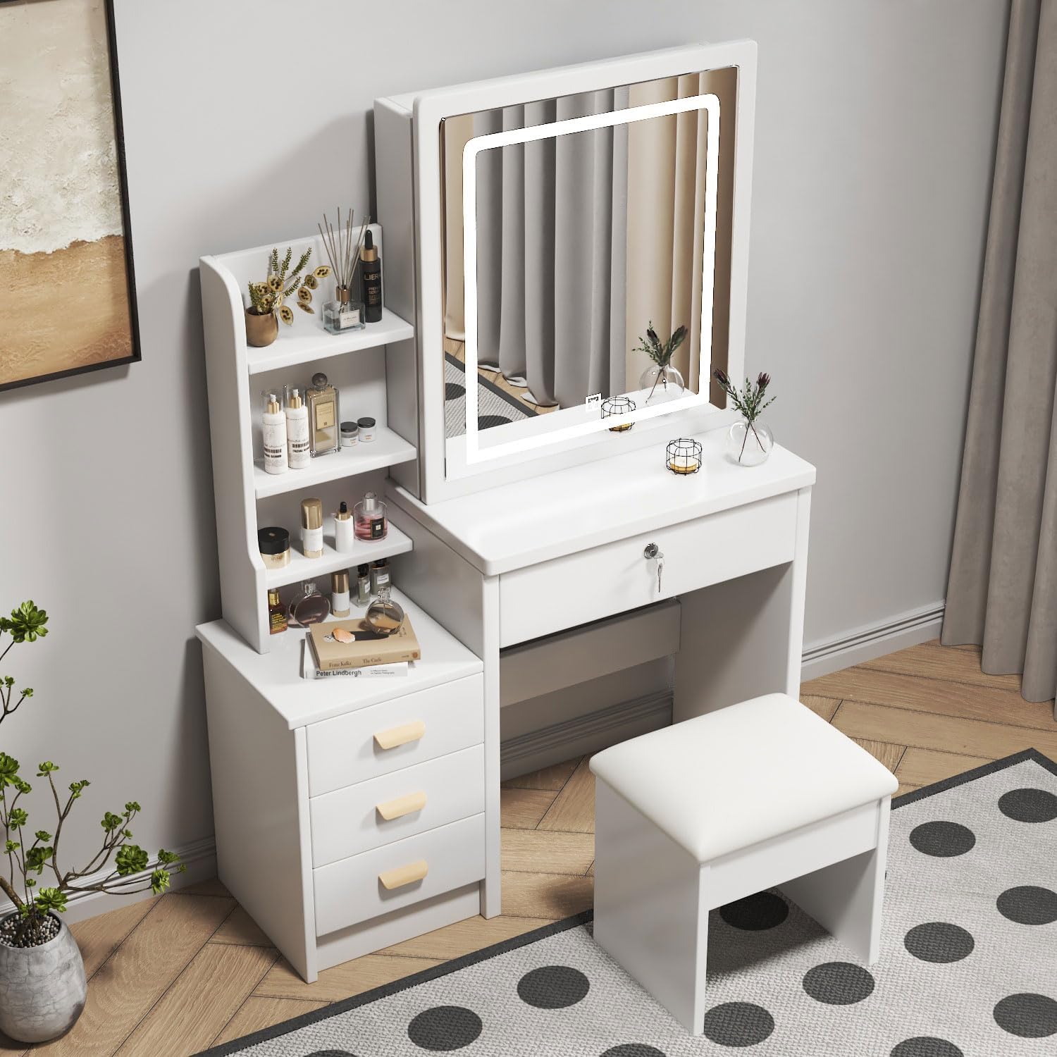 【Ship Today】Dressing Table & LED Mirror Makeup Drawer Storage Table ...