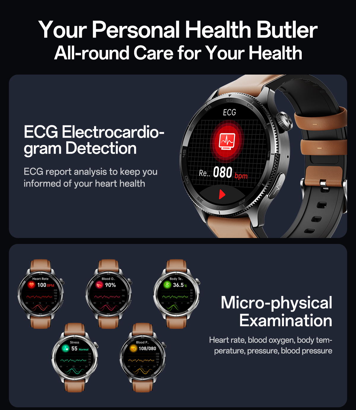 Aolon ECG PULSE Smart Watch Blood Pressure Temperature Blood Glucose ...