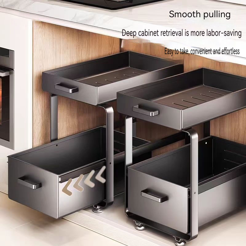 Pull Out Basket Kitchen Organizer Pull Out Cabinet Condiment Rack with ...