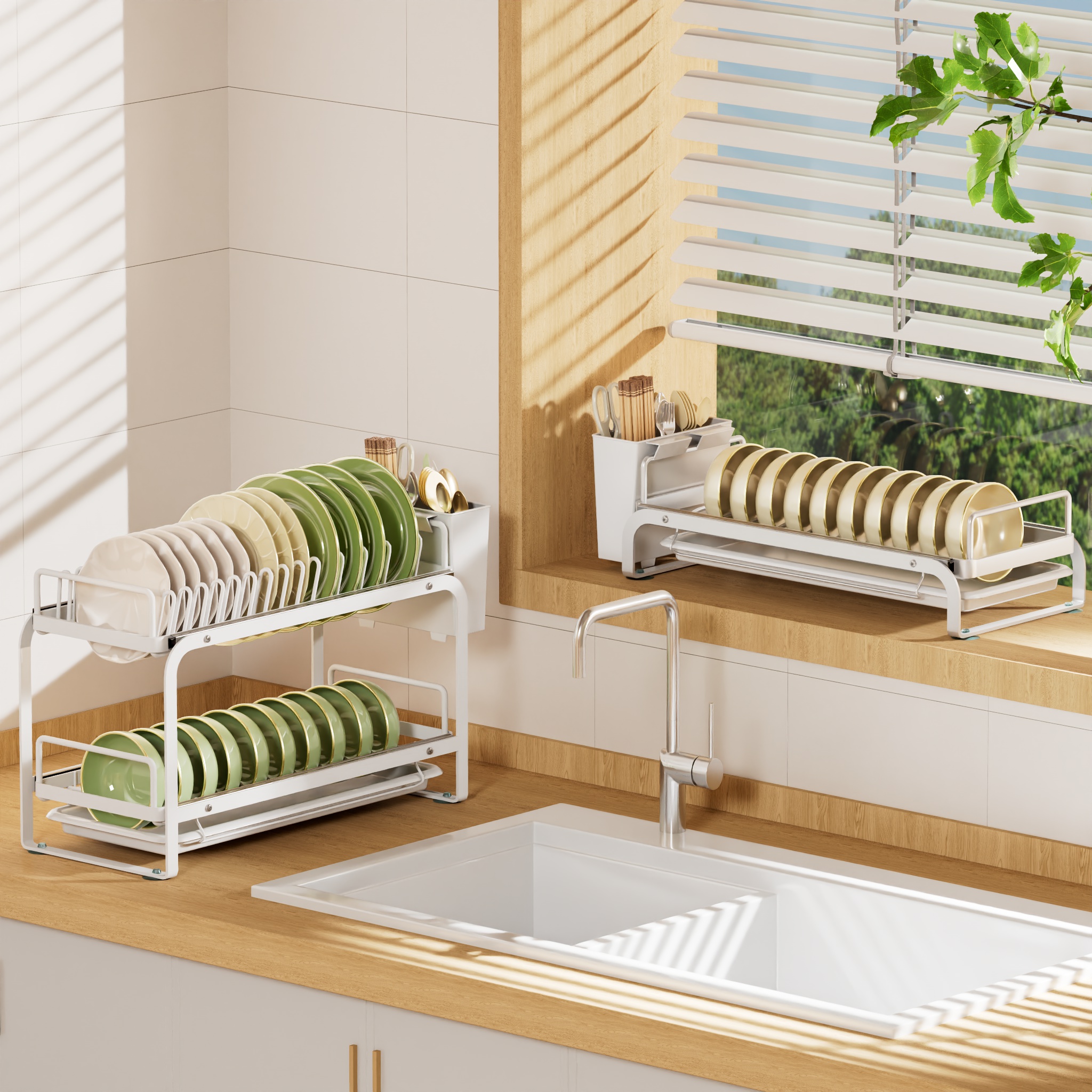 Cabinet Pull Out Dish Rack Kitchen Slide Single Row Drainer Drawer Dish ...