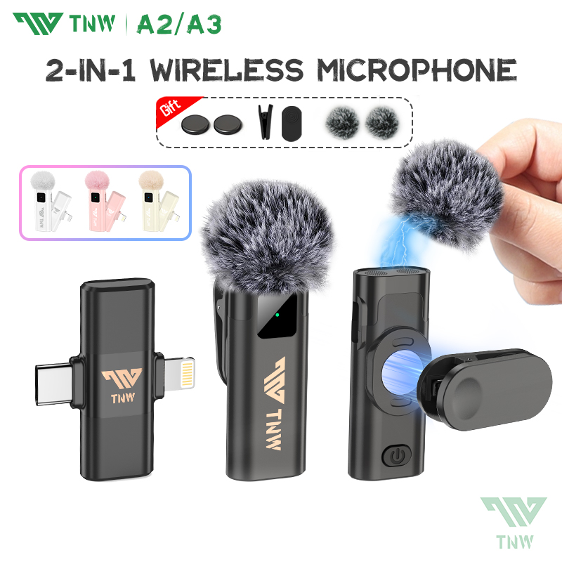 TNW A2/A3 Wireless Lavalier Microphone 2-in-1 Receiver Noise Canceling ...