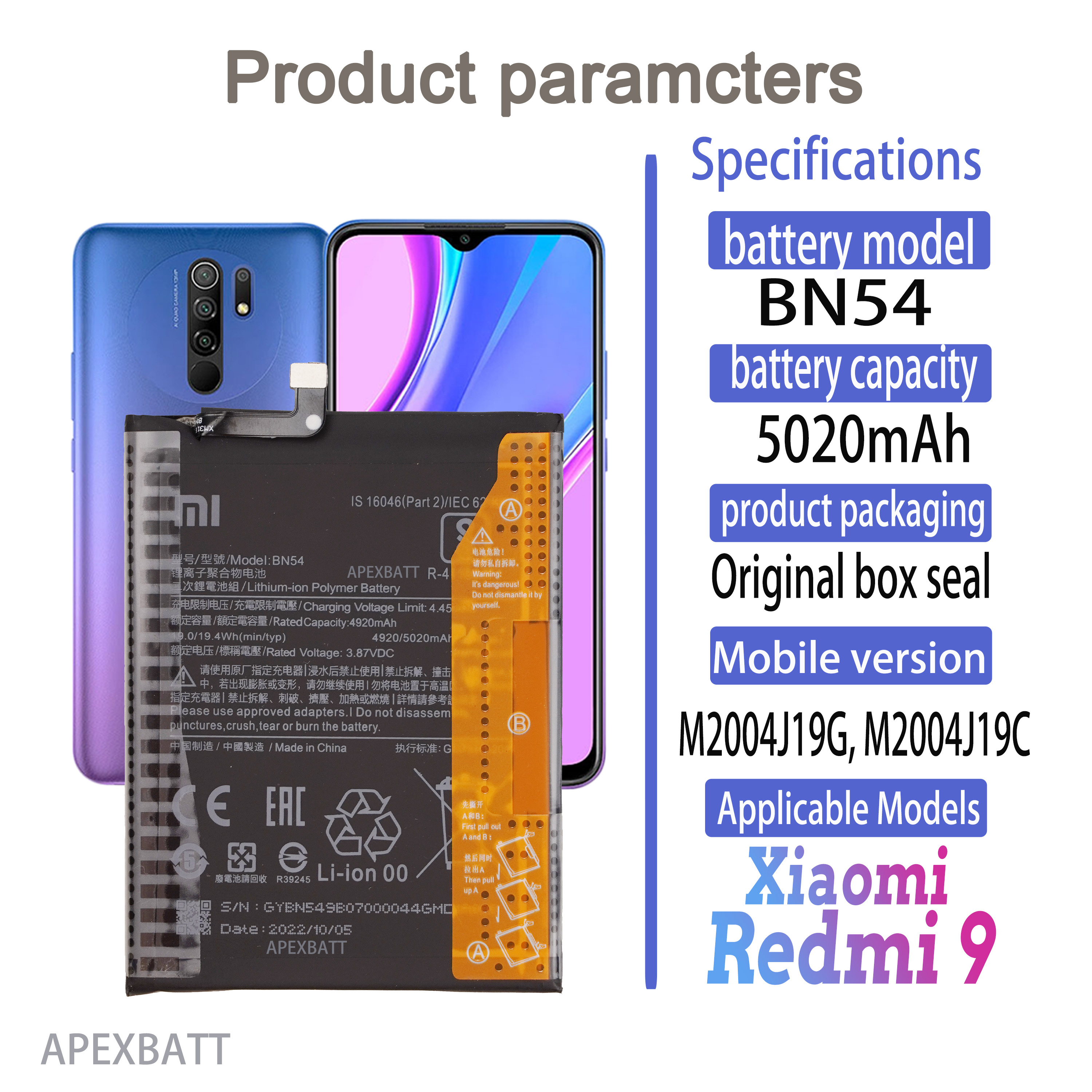 APEXBATT New BN54 Battery For Xiaomi Redmi 9 Batteries+Tools Free ...