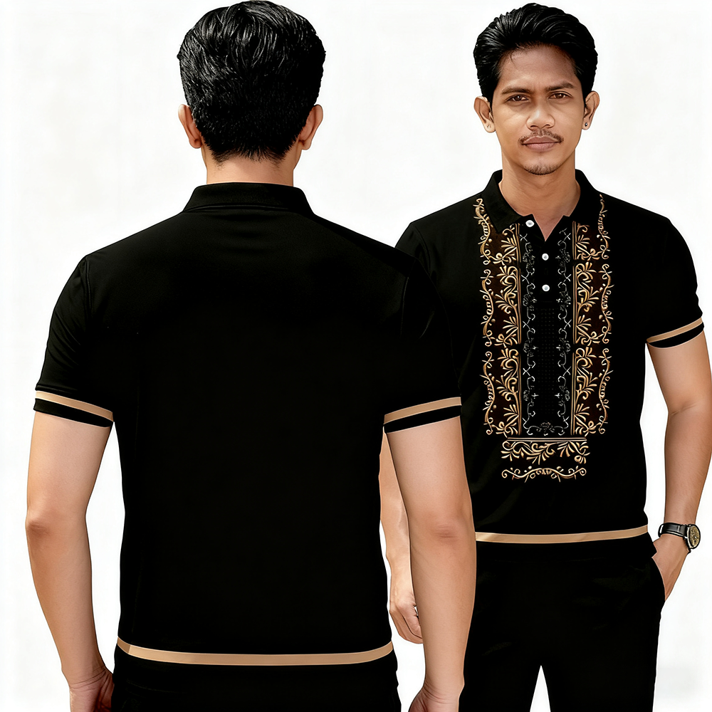 Philippine Ethnic/Tribal Modern Barong Polo Shirt For Men Summer Casual ...