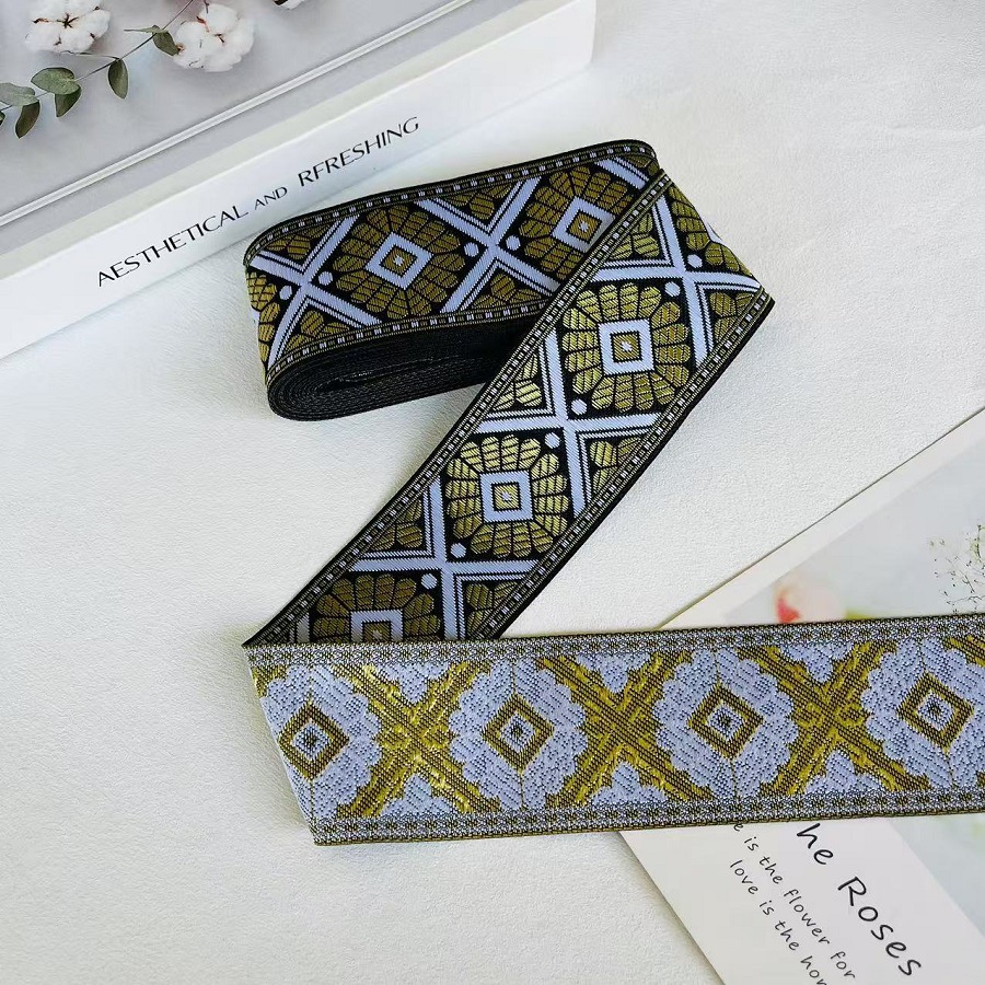 25M/Roll Geometry Embroidered Jacquard Ribbon Ethnic Headwear Lace 5cm ...